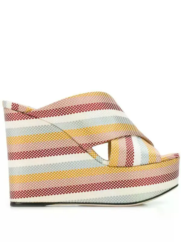 SERGIO ROSSI Striped Wedge Heel Sandals