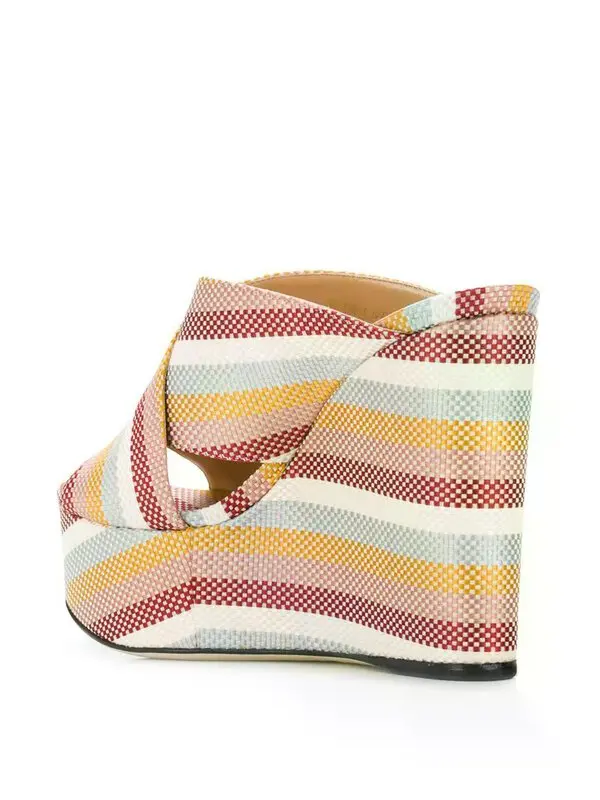 SERGIO ROSSI Striped Wedge Heel Sandals
