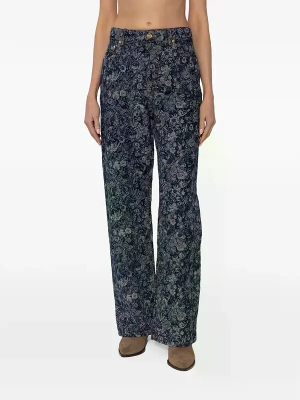GANNI Floral Print Wide Leg Jeans