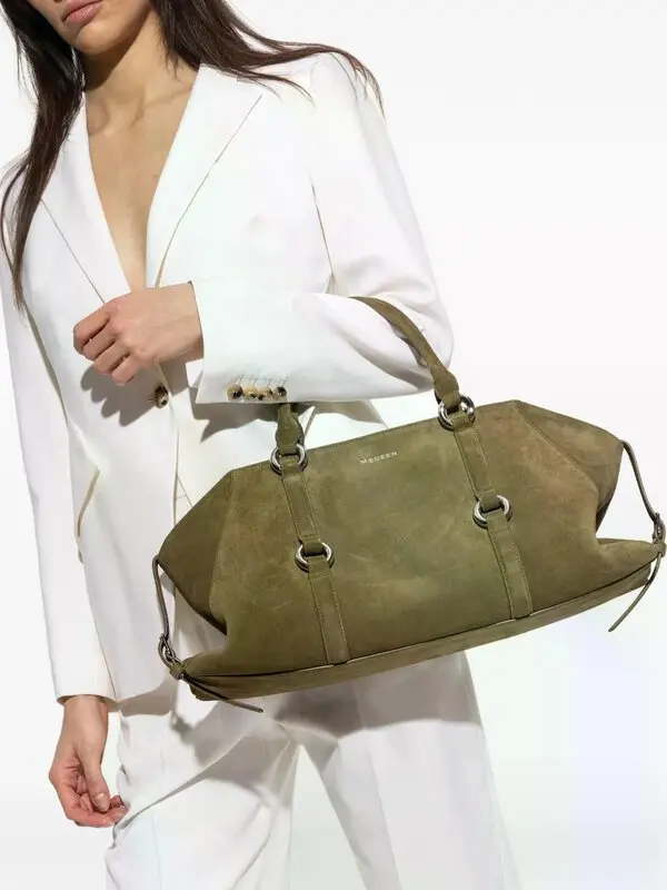 Alexander McQueen Suede Ring-detail Tote Bag - Green