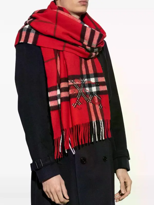 Burberry Wide Cross-stitch Edk Check Cashmere Scarf