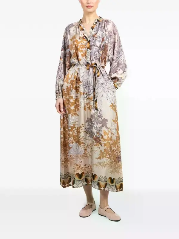 PIERRE-LOUIS MASCIA Aloe Floral-print Long-sleeve Dress - Neutrals