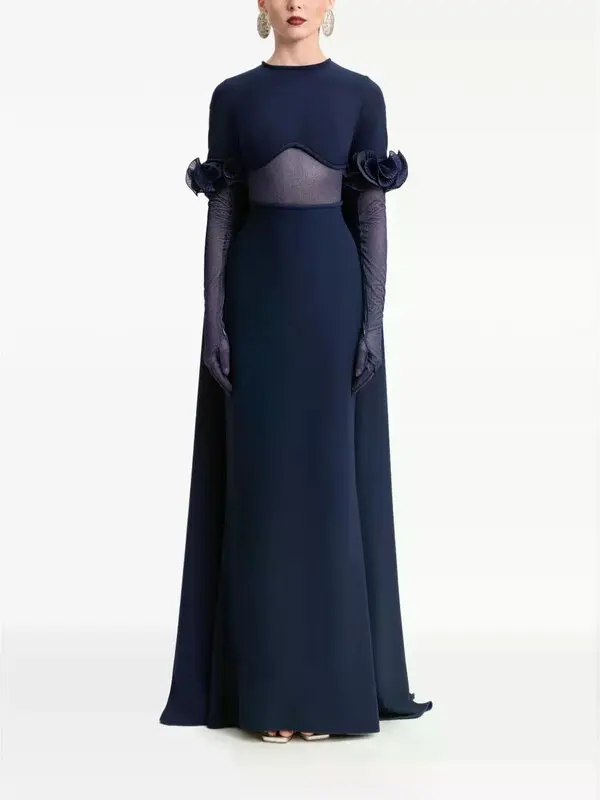 GEMY MAALOUF Navy Semi-sheer Panel Gown