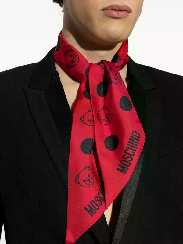 Moschino Polka-dot Teddy Silk Scarf - Red