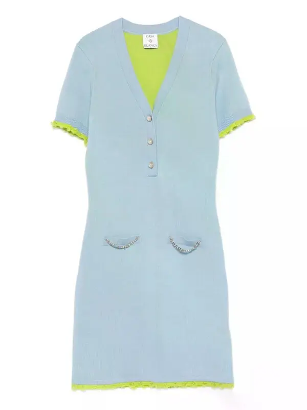 Casablanca Pearl Embellishment Mini Dress - Blue