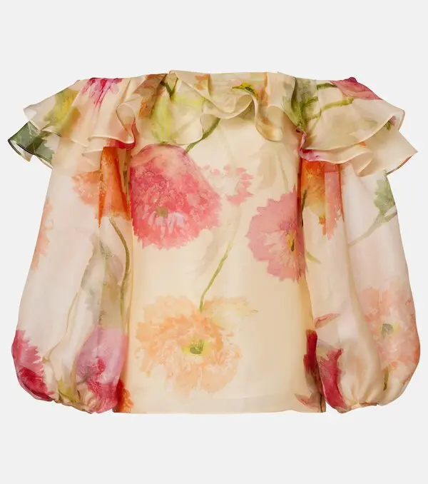 Carolina Herrera Floral Silk Organza Off-the-shoulder Top - Multicoloured