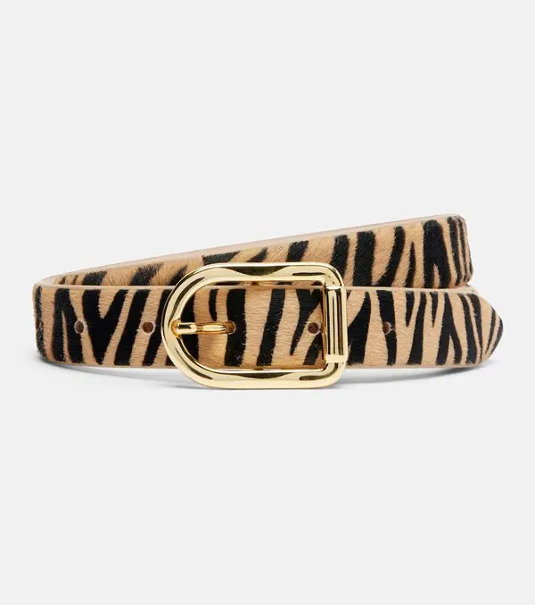DEHANCHE Zebra-print Calf Hair Belt With Gold-tone Hardware - Beige