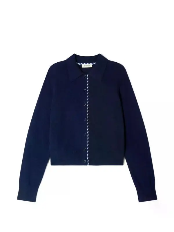 Sandro Striped Wool And Cashmere Cardigan - Blue