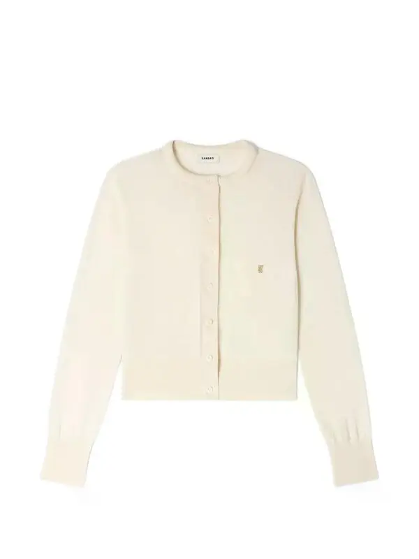 Sandro Padded Round Neck Cardigan - Neutrals