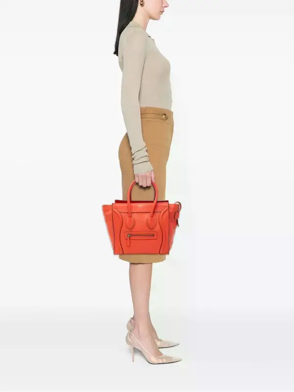 Celine 2013 Micro Leather Luggage Tote Bag - Orange