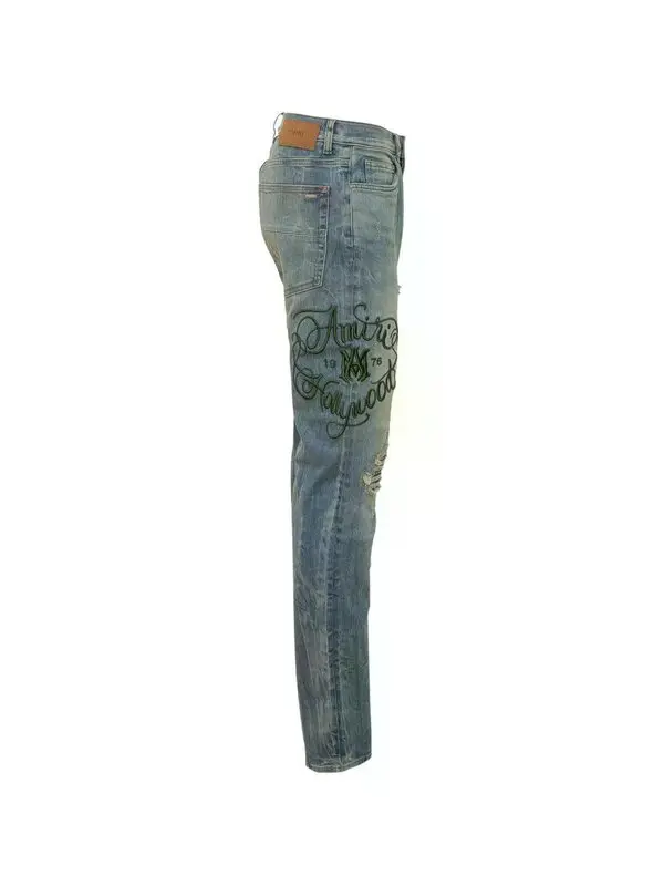 Amiri Embroidered Distressed Jeans