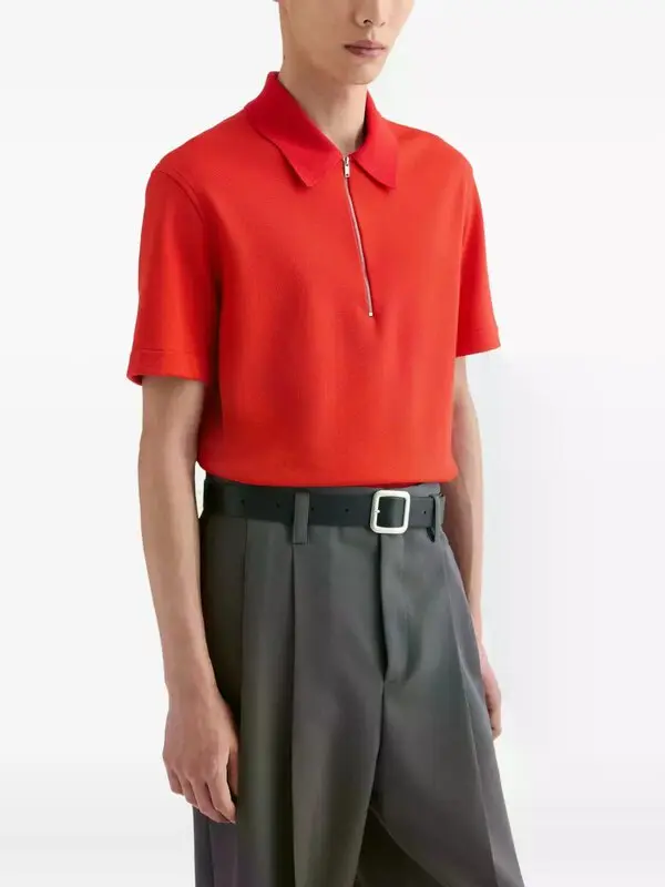 JIL SANDER Knitted Zip-up Polo Shirt - Red