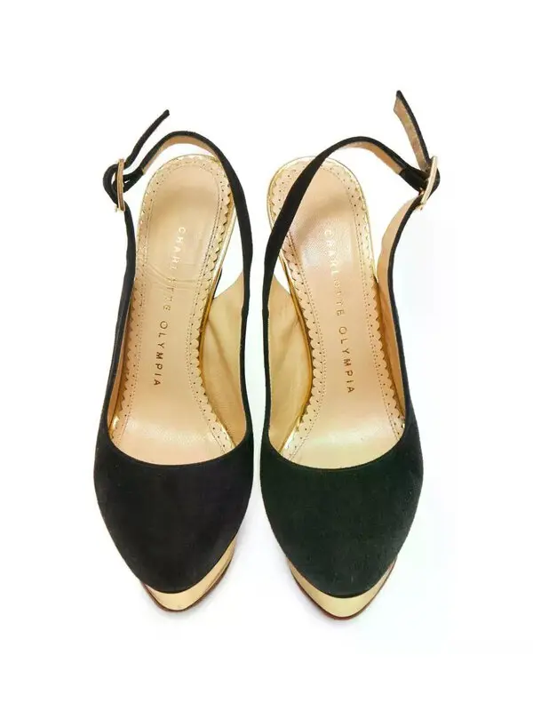 CHARLOTTE OLYMPIA Suede Almond Toe Platform Stiletto Slingbacks - Black