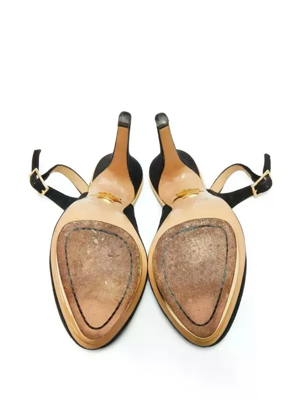 CHARLOTTE OLYMPIA Suede Almond Toe Platform Stiletto Slingbacks - Black