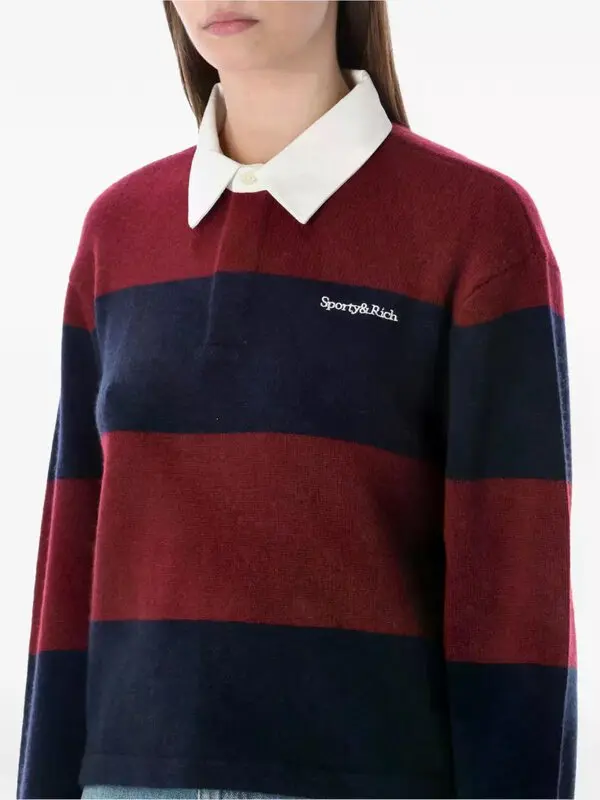 Sporty & Rich Striped Polo Top With Embroidered Logo