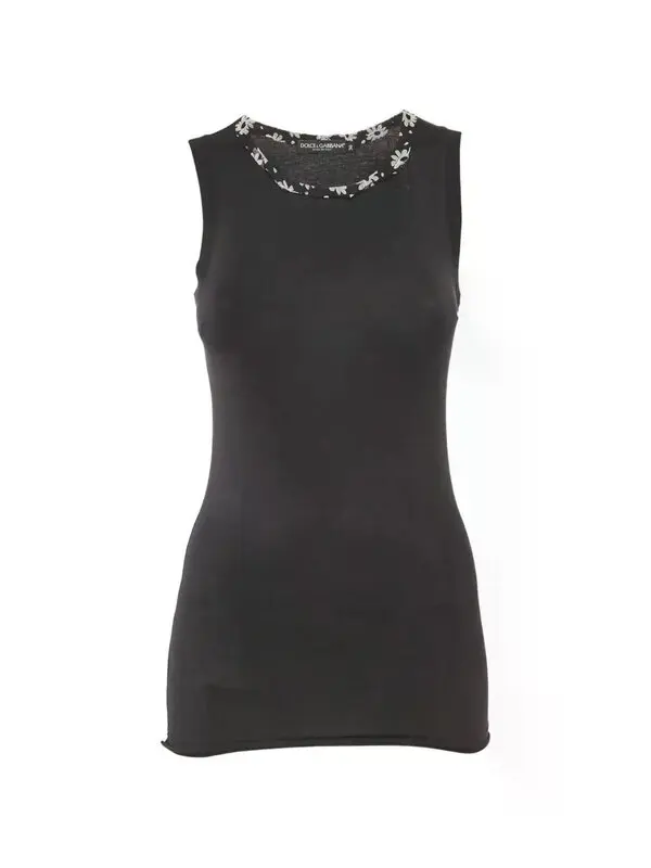 Dolce & Gabbana Sleeveless Jersey Top With Floral Trim