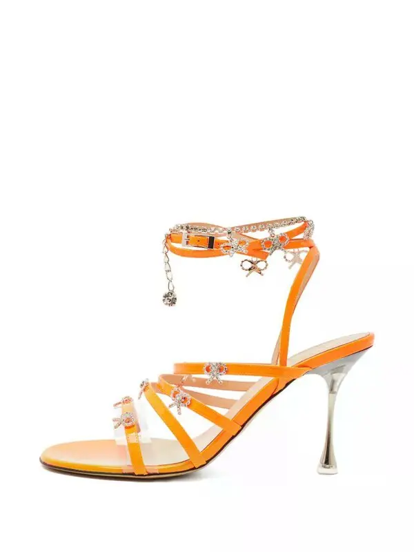 Mach & Mach Camille Leather Sandals With Bow Embellishment - Orange