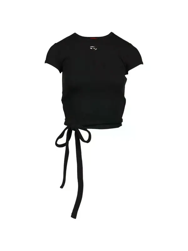 DIESEL® Black Organic Stretch-cotton Ribbed T-shirt With Wrap Laces And Oval D Embroidery - Grey