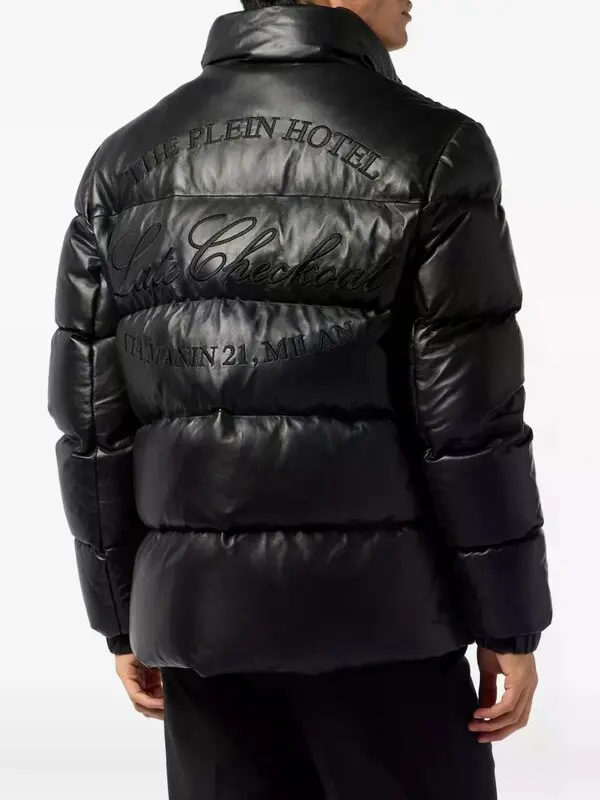Philipp Plein Logo-patch Leather Puffer Jacket