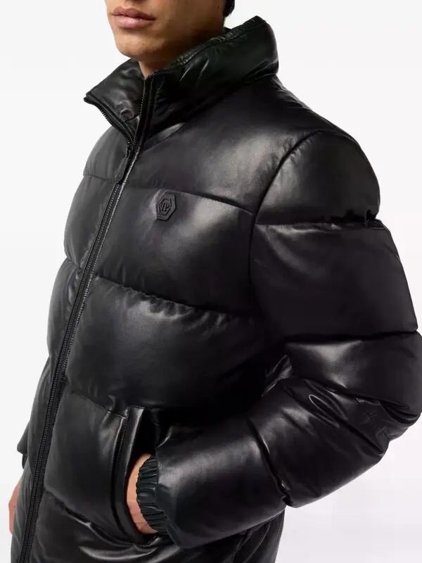 Philipp Plein Logo-patch Leather Puffer Jacket