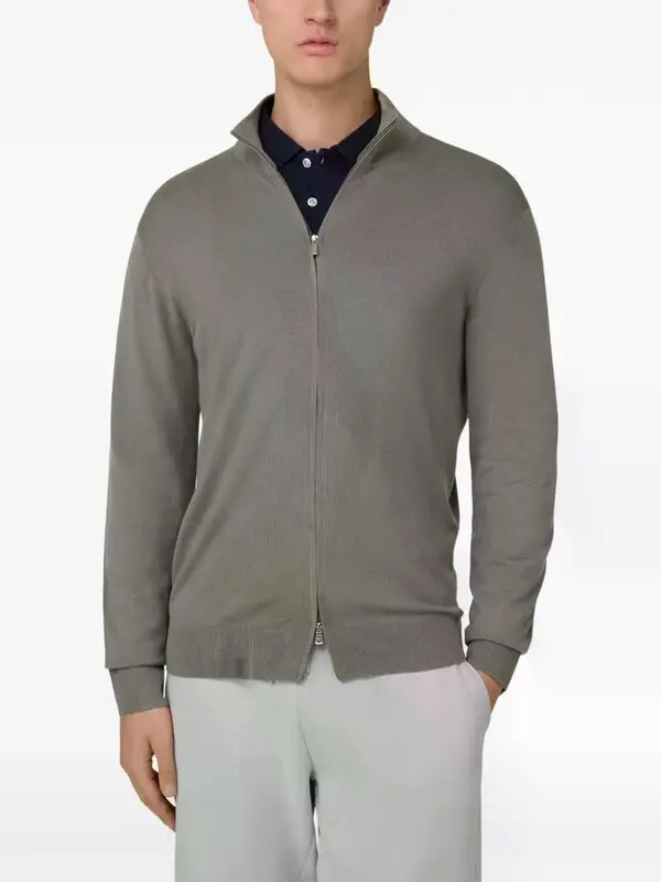 Boggi Milano Full Zip Cardigan In Superfine Merino Wool - Grey