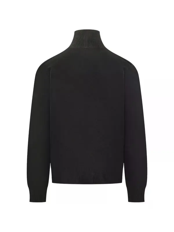 Burberry Zip-up Wool Sweater With Check Trim - Black