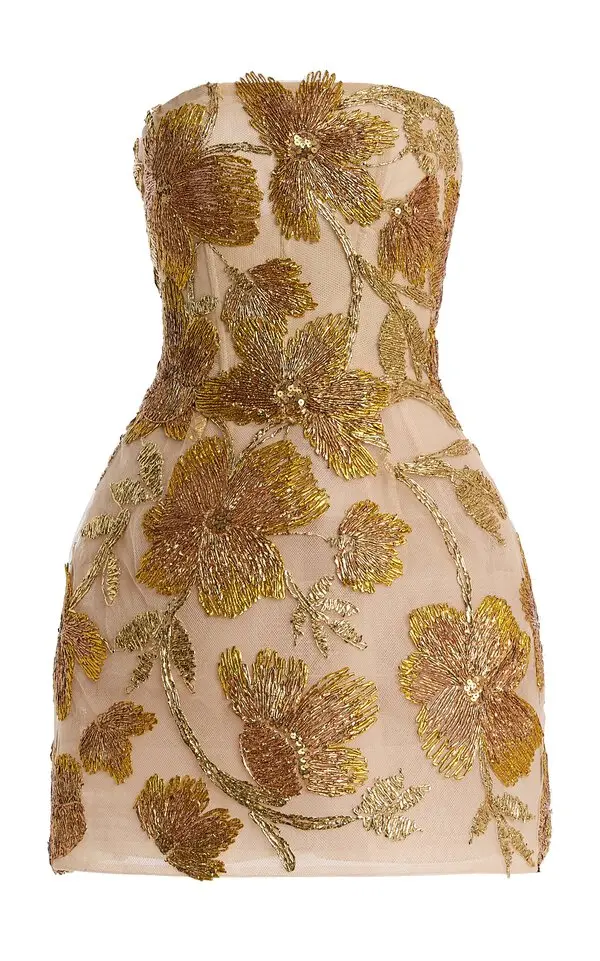 Monique Lhuillier Floral-embroidered Tulle Mini Dress - Multi