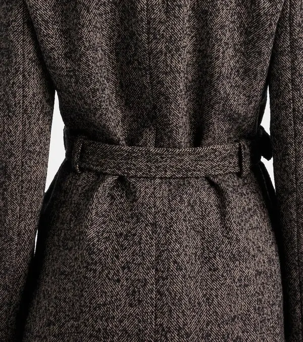 Chloé Belted Herringbone Wool-blend Coat