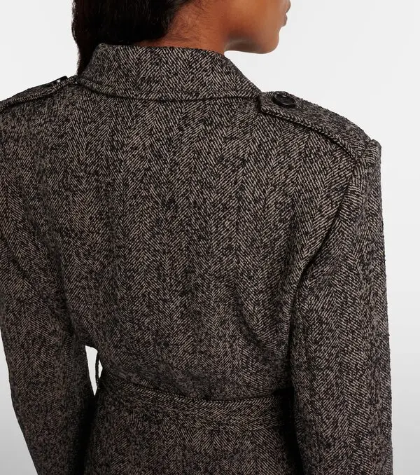 Chloé Belted Herringbone Wool-blend Coat