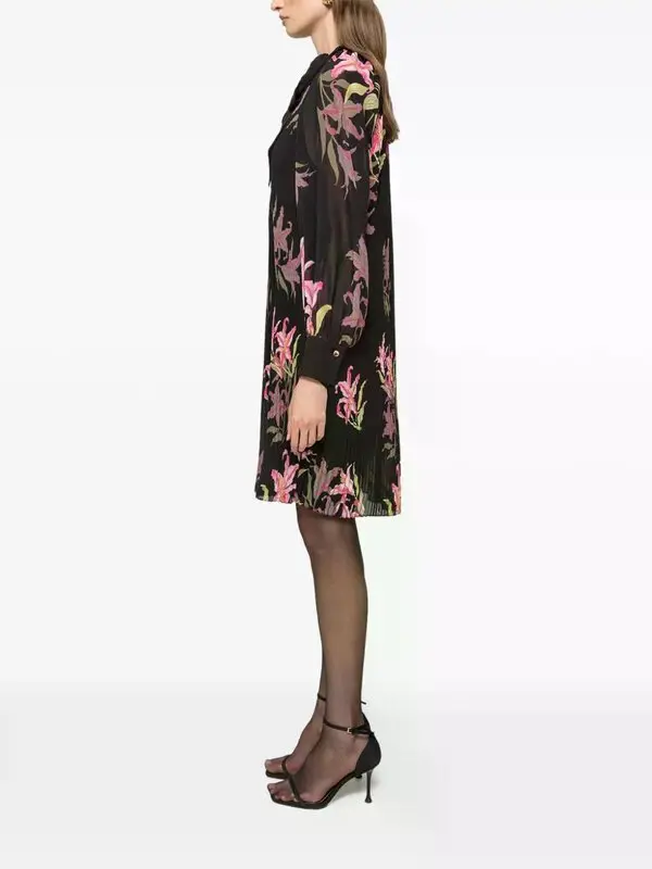 NISSA Pleated Mini Dress With Floral Print And Scarf Detail