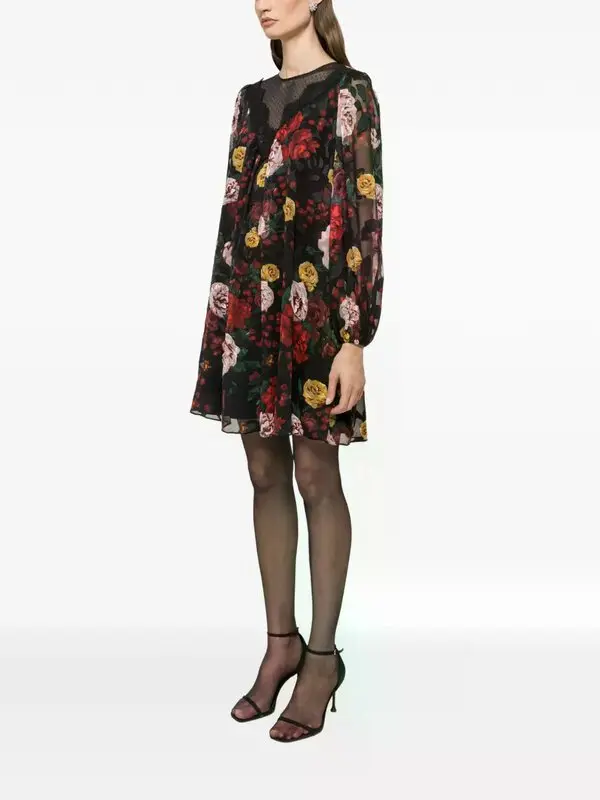NISSA Floral Print Mini Dress With Lace Trim