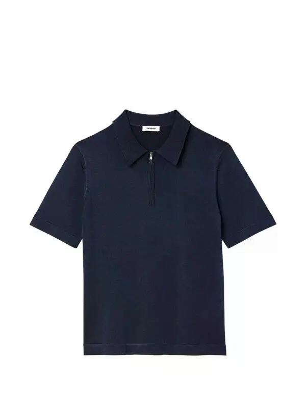 Sandro Knitted Polo Shirt With Zip Collar - Blue