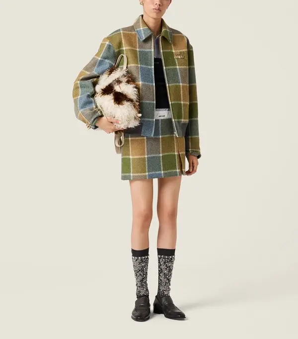 Miu Miu Wool Check Bomber Jacket - Brown