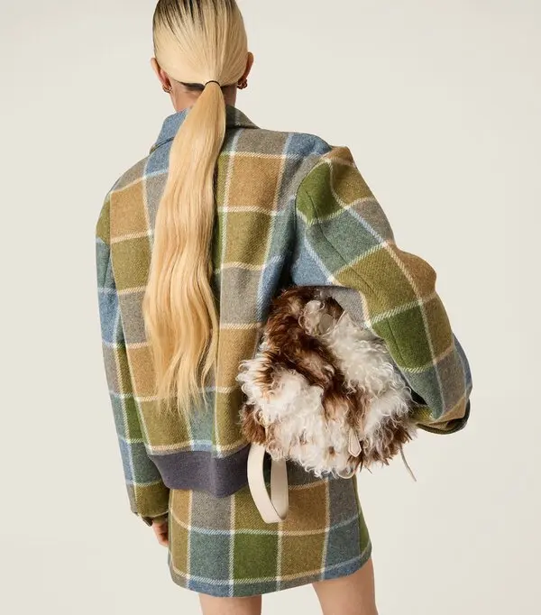Miu Miu Wool Check Bomber Jacket - Brown