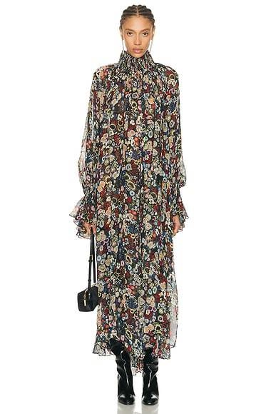 Khaite Edgar Printed Silk Chiffon Maxi Dress - Black Multi