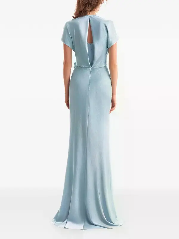 GEMY MAALOUF Draped V-neck Maxi Dress With Floral Detail - Blue