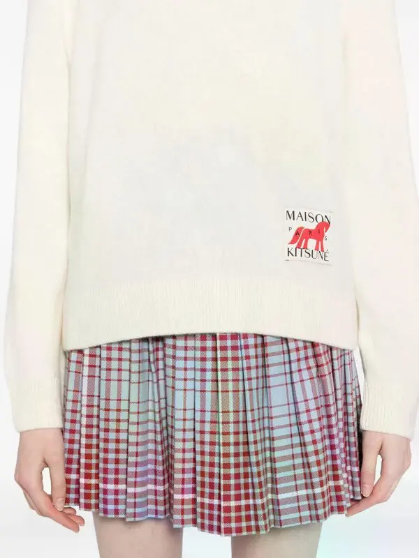 Maison Kitsuné Round Neck Jumper With Logo Patch - Neutrals