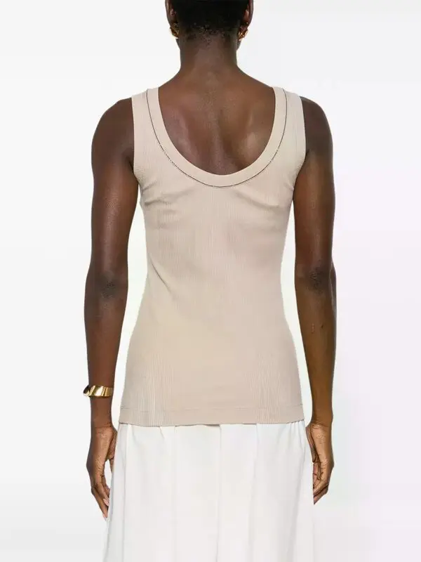 Brunello Cucinelli Embellished Ribbed Knit Tank Top - Neutrals