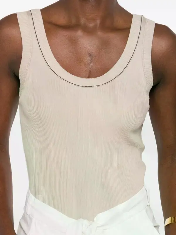 Brunello Cucinelli Embellished Ribbed Knit Tank Top - Neutrals