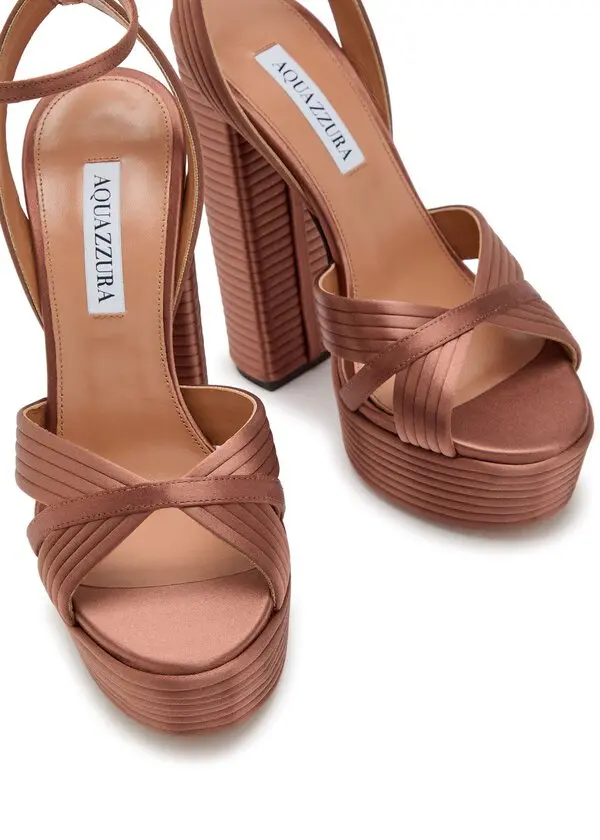 AQUAZZURA Sundance 140 Satin Platform Sandals - Brown