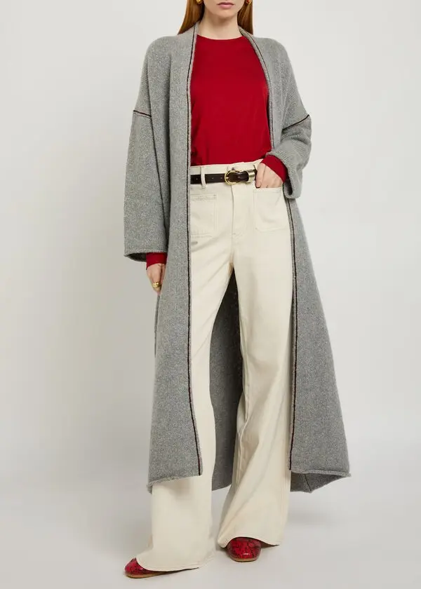 THE ELDER STATESMAN Cashmere Robe With Striped Trim - Grey