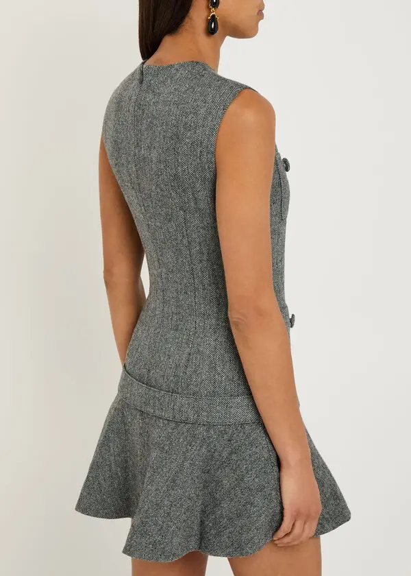 SELF-PORTRAIT Belted Wool-blend Mini Dress