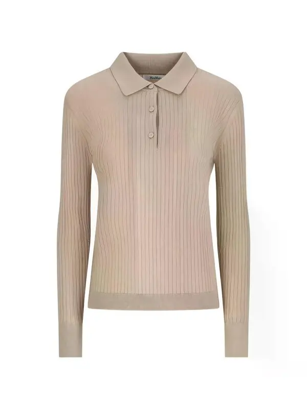 Max Mara Ribbed Collared Polo Top - Neutrals