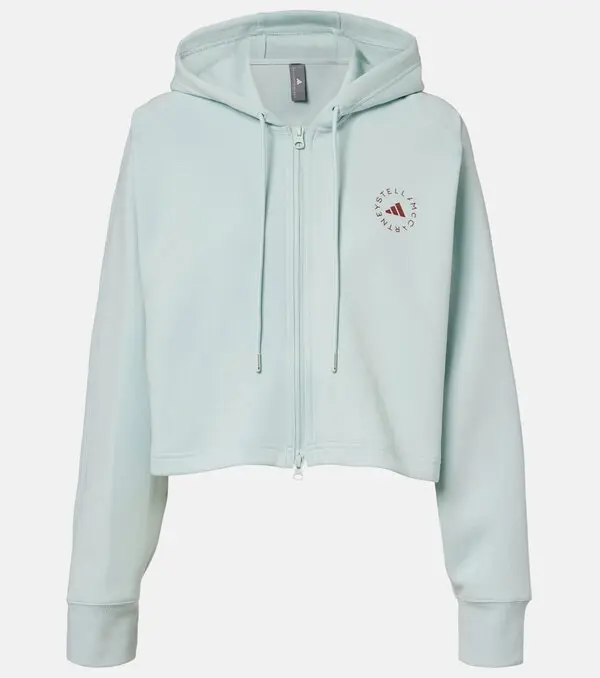Adidas By Stella McCartney Cropped Cotton-blend Jersey Hoodie - Green