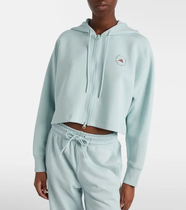 Adidas By Stella McCartney Cropped Cotton-blend Jersey Hoodie