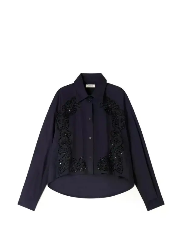Sandro Embroidered Floral Cotton Blend Shirt - Blue