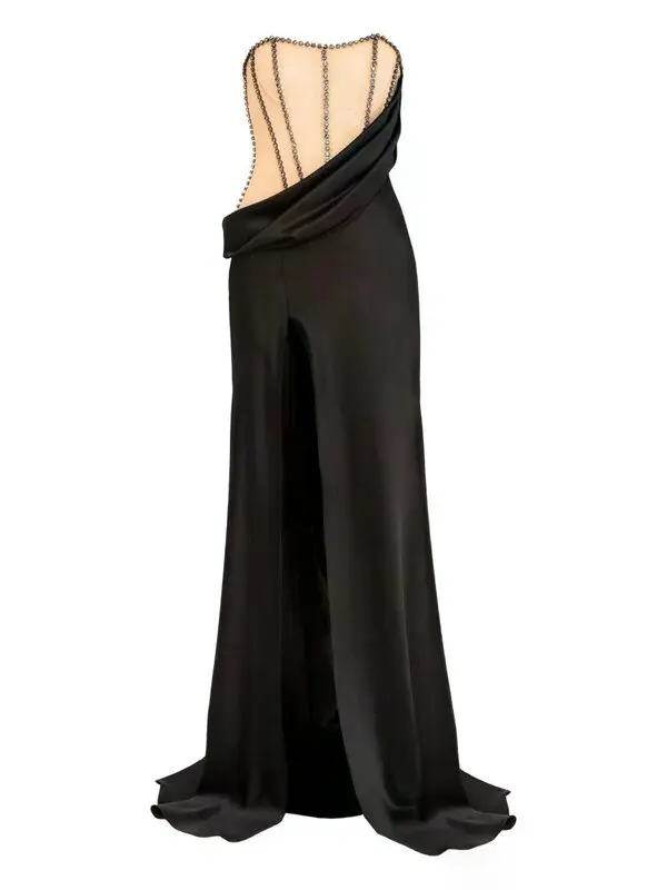 NISSA Crystal-embellished Strapless Satin Maxi Dress - Black