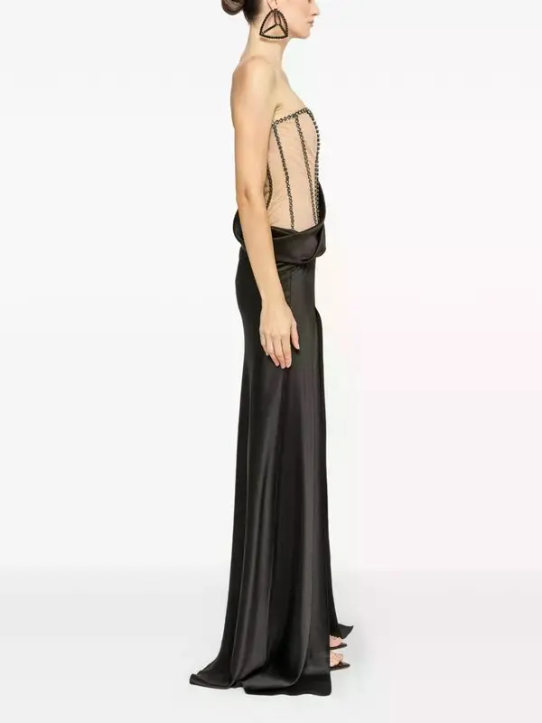 NISSA Crystal-embellished Strapless Satin Maxi Dress