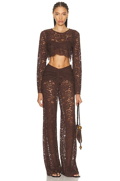 SHANI SHEMER Ella Lace Crop Top - Espresso