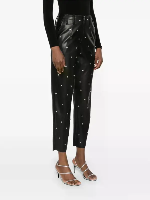 NISSA Crystal-embellished Faux Leather Trousers